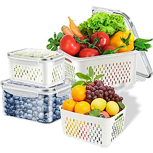 Aero Zen Fruit Storage Containers for Fridge with Removable Strainer,Vegetable Salad Crisper,BPA-Free Refrigerator Organiser,Not Dishwasher Safe,Keep Berry Fruit Vegetable Food Meat Fresh Longer