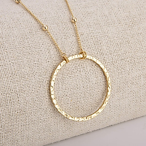 SOFYBJA Hammered Karma Open Circle Pendant Necklace Long Satellite Beaded Chain 18K Gold Plated Jewelry for Women