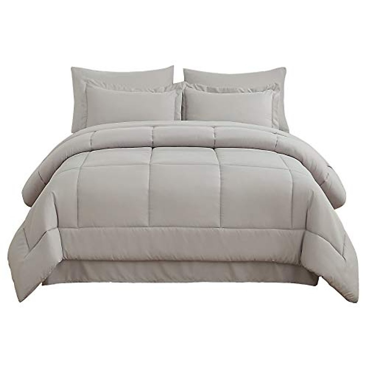 EMME Grey Comforter Set Twin Bed in A Bag 5 Pieces, Down Alternative Brushed Microfiber Bedding Comforter Set with Sheets, Ultra Soft and Comfortable Bed Set for All Season (Twin/Twin XL, Grey)