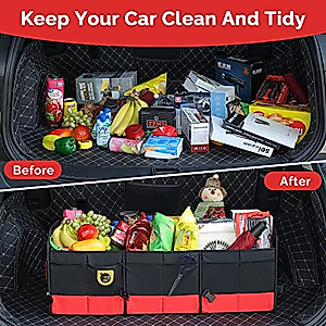 Simniam Car Trunk Organizer Large 95L, Foldable, Non-Slip, Car Storage Organizer Made of Thick Material, Apply to Organizing The Trunk Outdoor Travel Shopping Camping - Red