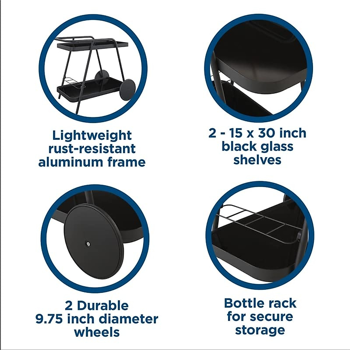 Novogratz Poolside Barbie Bar Cart, Charcoal