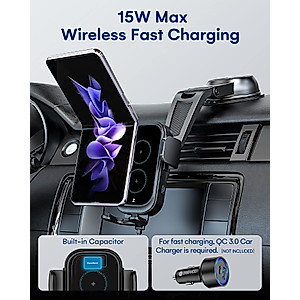 Wireless Car Charger, ZEEHOO DUOXX Dual Coils 15W Fast Charging Auto-Clamping Car Mount, Dash& Vent Wireless Car Phone Charger Holder for iPhone 15 14 13 12, Samsung Z Flip 4 3, S23+, etc