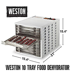 Weston Food Dehydrator Machine for Beef Jerky, Fruit Leather, Herbs, Dog Treats, Vegetables, Meats, BPA Free, Slide Out Drying Racks (75-0201-W), 10 Tray, Ultra Quiet Fan
