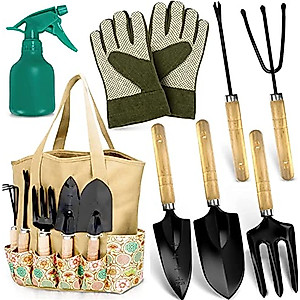 Gardening Tools Set - Stainless Steel Garden Tools with Shovel Trowel Fork Rake Weeder Water Mister, Gardening Gloves, Perfect Gardening Gift for Women