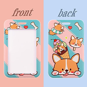 Cute Corgi ID Badge Holder with Lanyard, Kawaii Lanyard for ID Badges Kids Women Keychain with Clip for Keys