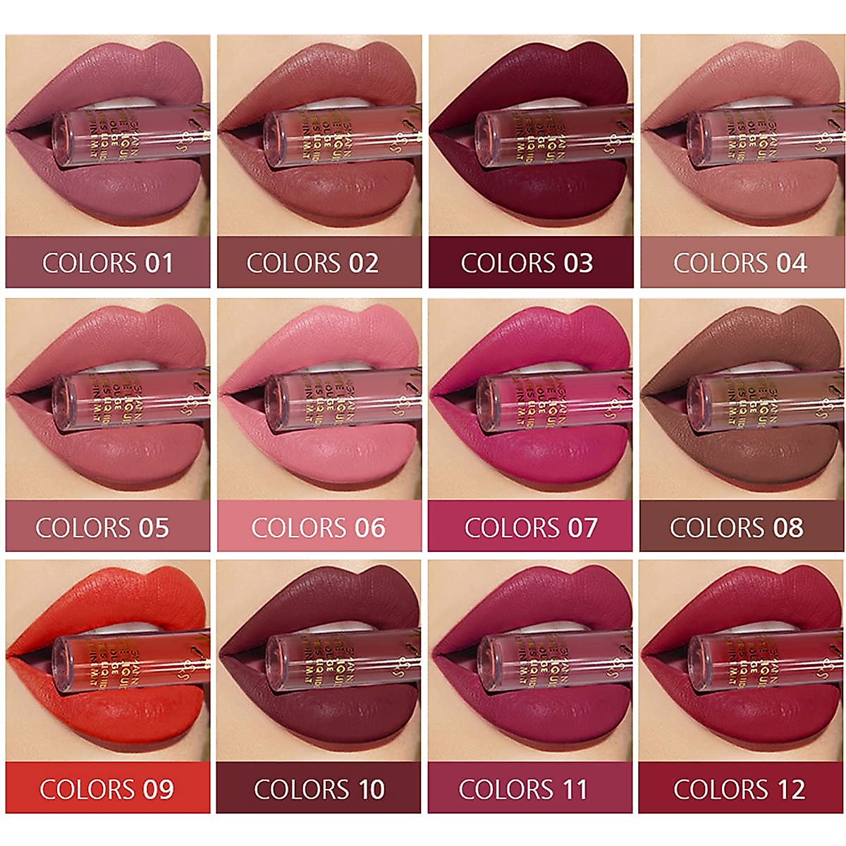 Matte Liquid Lipstick set Waterproof Long Lasting Non-Stick Cup Liquid Lipgloss Velvety Liquid Lipstick Kiss-proof Durable Nude Lip Gloss (12PCS)
