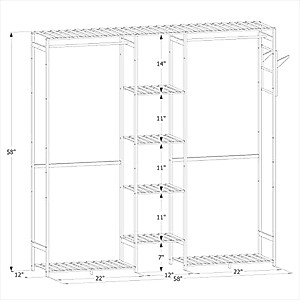 MoNiBloom Bamboo Clothes Rack with Double Rods and Storage Shelves Free Standing Open Wardrobe Rack for Hanging Clothes and Storage for Bedroom Living Room, Natural