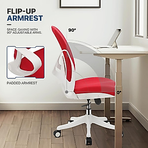 MoNiBloom Ergonomic Mesh Office Chair with Lumbar Support and Flip-up Arms, Home Office Height Adjustable Swivel Task Chair with Soft Seat and Ergonomic Backrest for Pain Back, 250 BLS, Red