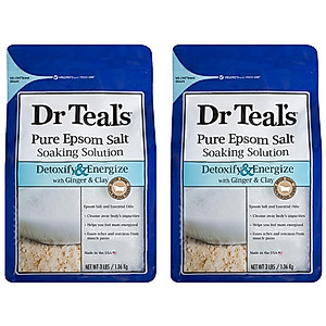 Dr. Teals Ginger & Clay Pure Epsom Salt Bath Soaking Solution Gift Set (2 Pack, 3lbs ea.) - Detoxify & Energize with Ginger & Clay Cleanses Body of Harmful Toxins - Relieves Daily Stress at Home