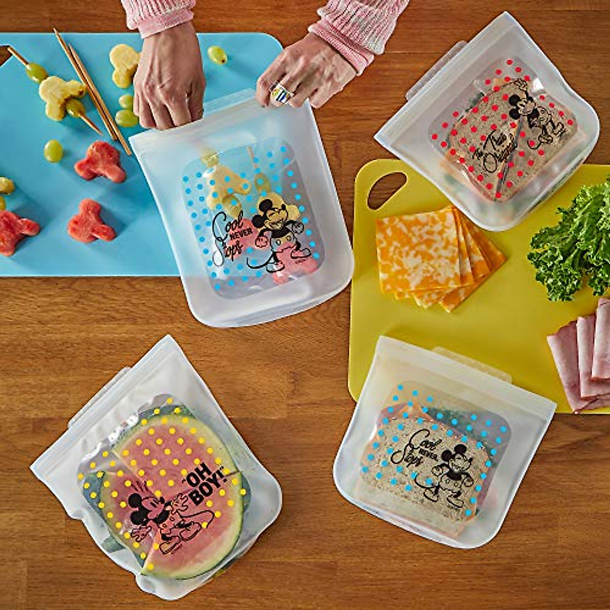 Pyrex Platinum Silicone Food Grade Reusable Storage Bag, Bundle 4-Pack Large and Small | Mickey Mouse | Eco-Friendly | Cook, Store, Sous Vide, or Freeze | Dishwasher, Freezer, and Microwave Safe