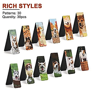 MWOOT 30Pcs Magnetic Bookmarks, Cute Dogs Magnet Book Marks Set, Double-Sided Lovely Puppy Magnetic Page Clips Bookmark in Bulk for Kids Students School Office Home Reading Supplies(30 Styles,6x2CM)