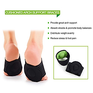 Plantar Fasciitis Arch Support Kit-12pcs-Compression Arch Sleeves, Arch Braces, Silicone & Cushioned Arch Supports & Free Insoles, Fast Pain Relief & All Day Comfort, Sizes for Men & Women (Medium)…