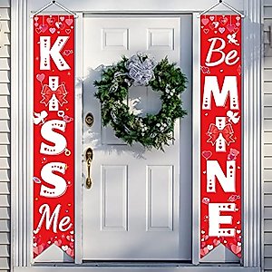 Valentine's Day Banner Decorations Be Mine Porch Sign Hanging Heart Door Sign Banner Decor Home Outdoor Door Hanging Banner for Holiday Party Décor