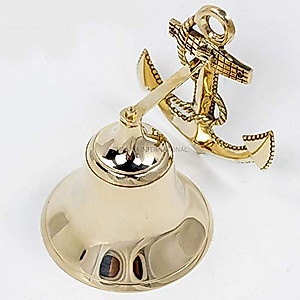 Nagina International 9" Premium Brass Polished Decorative Ornamental Anchor Bell | Pirate's Decorative Ship's Bell | Maritime Ocean Home Decor | Beach House Metal Bell