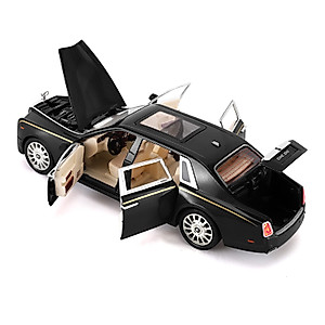 MYJJTYS Toy Car Rolls-Royce Phantom 1/24 Metal Die Casting Model Car for 3 4 5 6 7 Year Old boy Toy with Sound and Light,Classic Car Door Design, Car Logo Can be Folded(Black)