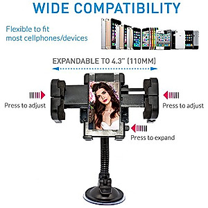 NEM Universal 3-in-1 Car Cell Phone Holder, Windshield Long Arm Phone Holder, Dashboard, Air Vent, Stand with Photo Frame for iPhone 12/11/X/8/7/7P/6s/6P/5S,Galaxy S5/S6/S7/S8/S9,Google,LG,Huawei