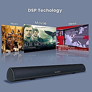 BESTISAN Sound bar, Soundbar Wired and Wireless Bluetooth 5.0 HDMI-ARC Speaker for TV (28 Inches, HDMI-ARC Connection, Optical Cable Included, DSP, Bass Adjustable, Wall Mountable)