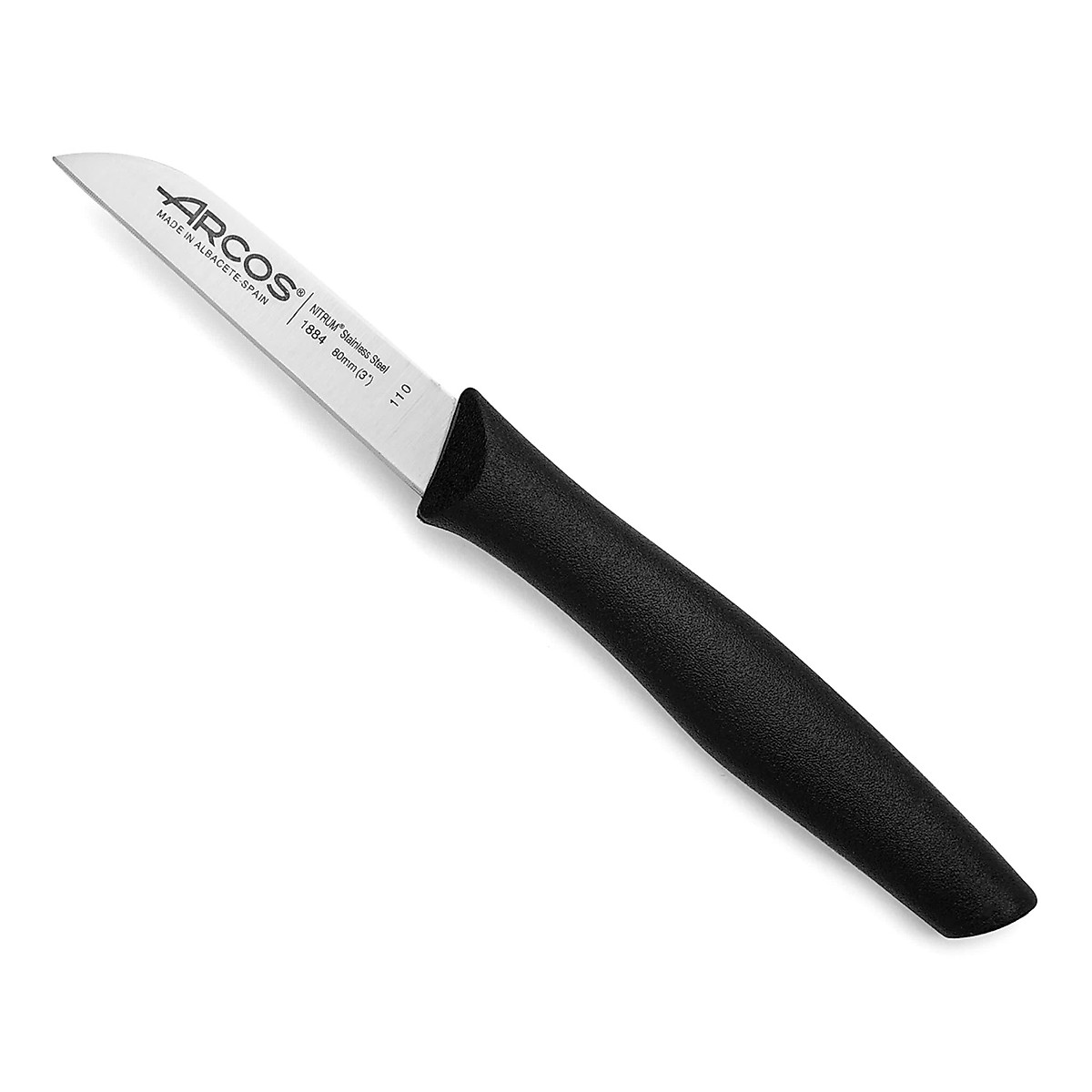 ARCOS Paring knife 3 inches Nitrum Stainless Steel.Paring Knife for Peeling Fruits and Vegetables. Ergonomic Polypropylene Handle and blade 80 mm. Innovation, Elegance. Series Nova. Color Black.