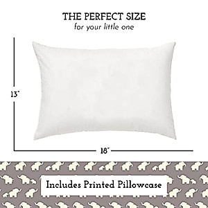 Toddler Pillow with Toddler Pillowcase - Soft Hypoallergenic - Best Pillow for Kids! Better Neck Support and Sleeping! Better Naps in Bed, a Crib, or at School! Makes Travel Comfier! (Elephant Gray)