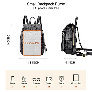 PIJUSHI Small Crocodile Leather Backpack Purse for Women Fashion Casual Backpack Crocodile Bag (B66810 black)