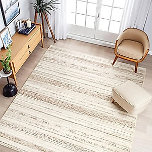 Boraya Area Rugs for Living Room: 9x12 Washable Boho Rug for Bedroom Large Neutral Bohemian Moroccan Farmhouse Geometric Dining Room Rugs Ultra Soft Floor Carpet Indoor for Home Office Nursery - Brown