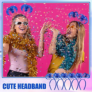 Hoteam 48 Pcs Ponytails Headband Tinsel Wrapped Party Head wear Pom Feathers Headbands for Mardi Gras party(Blue)