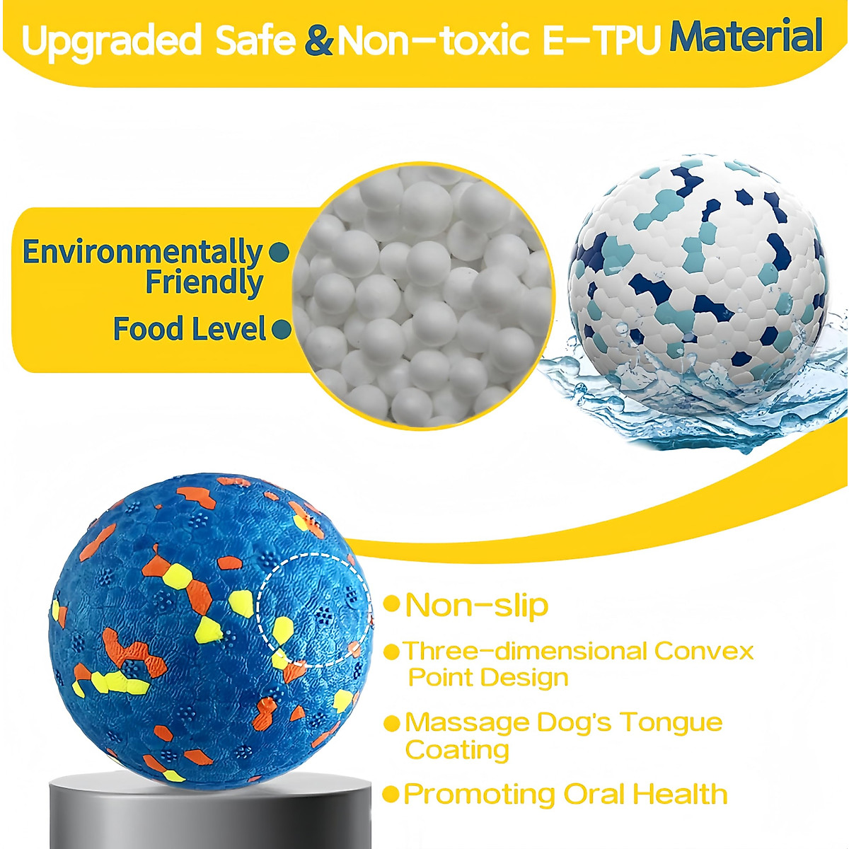 KUNHEHO 4pcs Indestructible Dog Balls for Aggressive Chewers - Atom Teething Chew Toys Water Toy Fetch Balls for Medium and Large Dogs (4 colors,3")