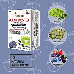 Loveeta Wellness Weight Loss Tea Blackberry - 15 Tea Bags (Gmo Free, Gluten Free, Dairy Free, Sugar Free & 100% Natural)