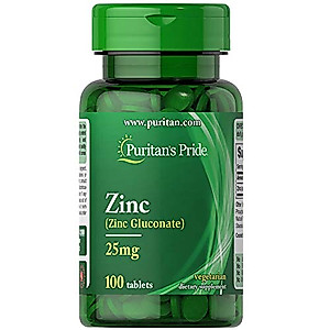 Puritan's Pride Zinc 25 Mg to Support Immune System Health Tablets, White, 100 Count