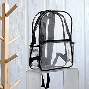 Clear PVC Plastic Backpacks Set of 6, Bulk Pack - Water Resistant, Perfect for School, Travel, Outdoor - Clear Black