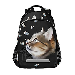 Cute Kitty Cat With Butterfly Backpacks Travel Laptop Daypack School Book Bag for Men Women Teens Kids