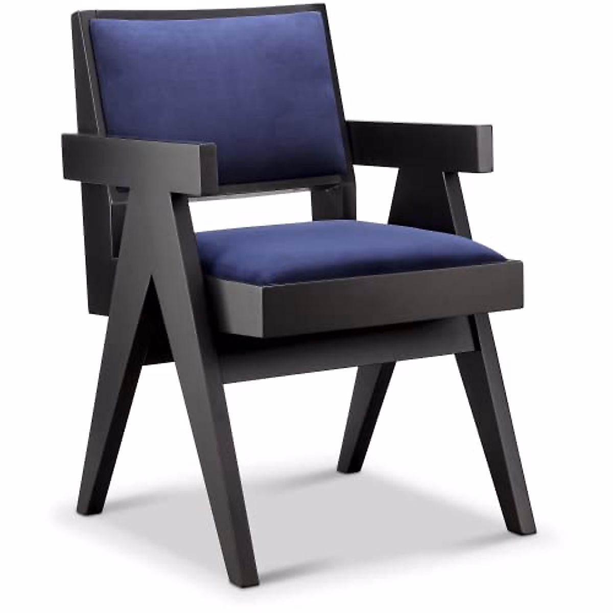 Design Guild Accent or Kitchen Modern Table-Height Dining Chair w/Natural Wooden Frame (Fully Assembled), Navy Blue Velvet/Black Armchair