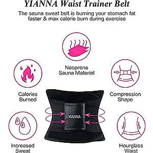 YIANNA Women Waist Trainer Belt - Slimming Sauna Waist Trimmer Belly Band Sweat Sports Girdle Belt Weight loss, YA8002-2-Black-S