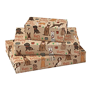 RUSPEPA Kraft Wrapping Paper Roll - Mini Roll - Happy Birthday Dogs Design Great for Kids' Birthday, Boys' Birthday Party and More - 17 Inches X 16.5 Feet
