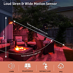 Outdoor Alarm Siren with Motion Detector Solar Alarm Light with Remote Controller 129db Sound Security Siren IP65 Waterproof 24 Hours & Night Mode for Home, Farm, Villa, Yard