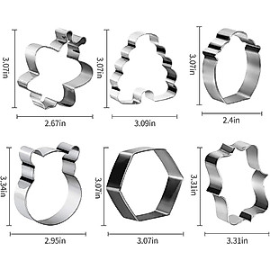 Aoerfes 6 Piece Bee Cookie Cutter Set, Honeycomb Hexagon Honey Jar, Bear the Pooh Molds Cutters for Bee Party Making Muffins, Biscuits, Sandwiches Fondant Decorations