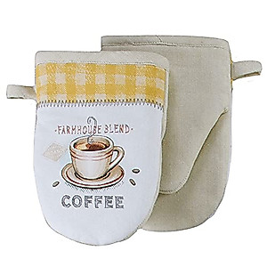 Kay Dee Designs Farmhouse Blend Coffee Cup 4 Piece Kitchen Linen Bundle, 2 Towels and 2 Grabber Mitts