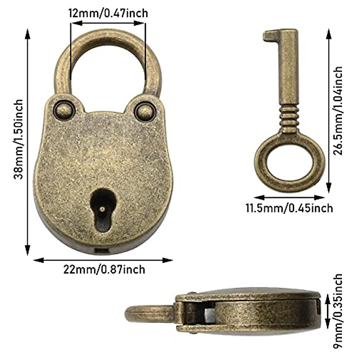 JianLing 2 Sets Mini Antique Bronze Locks and Keys, Retro Vintage Small Metal Padlock Archaize Style Lock Mini Lock with Key (1 Lock + 1 Key)