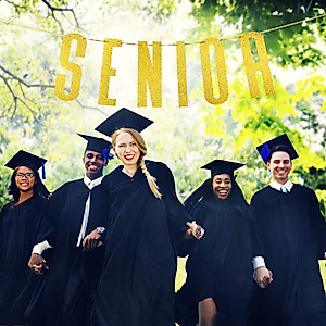 INNORU Gold Glitter Senior Banner for Congrats Grad Banner - High School College Graduation Party Bunting Decoration