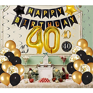 40th Birthday Decorations for Men Women, Black and Gold Party Decorations Kit - Happy Birthday Banner Black and Gold Balloons Confetti Balloons Swirls for 40th Birthday Decorations Party Supplies