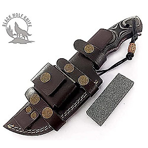 HEAVY DUTY 7MM Handmade 1095 High carbon steel Tracker Knife EDC for Hunting, Bush craft, Camping, Fixed Blade G10 Handle with Cowhide Leather Sheath, BW-4142 BLACK AND GREY