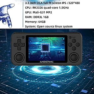 ANBERNIC RG351P Handheld Game Console with 64G TF Card 2500 Classic Games 3.5 Inch IPS Screen 3500mAh Battery, Video Games Player with Open Source System RK3326 Chip Quad-core (RG351P Black)