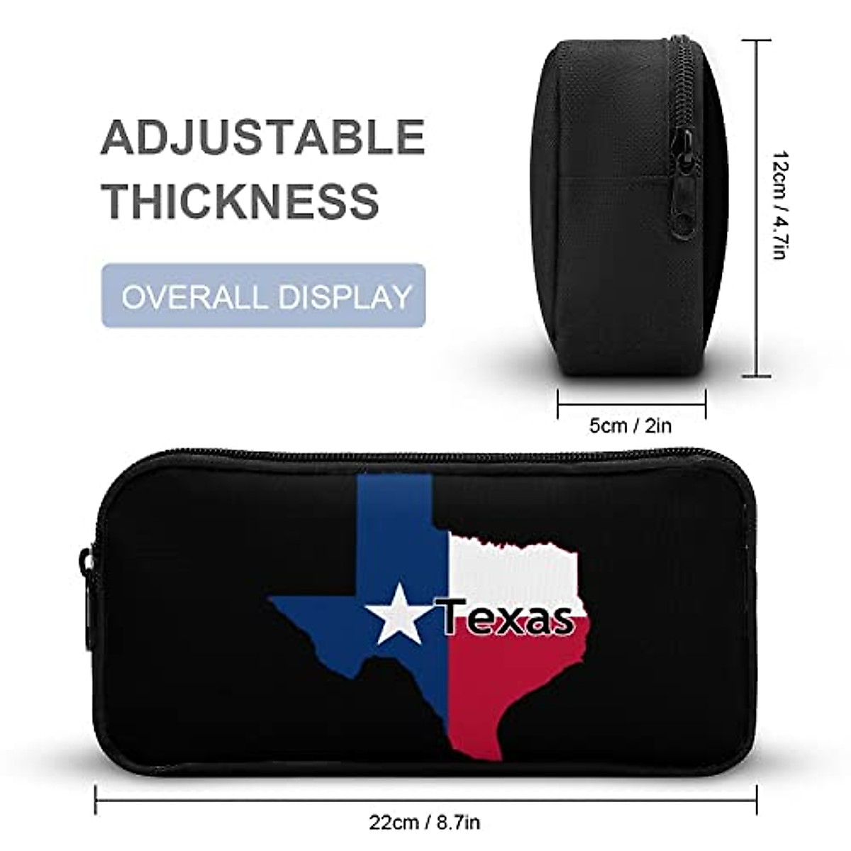 Texas Flag Pencil Case Stationery Pen Pouch Portable Makeup Storage Bag Organizer Gift