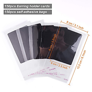 MIAHART 150 Set Earring Display Card with 150 Pcs Self-Seal Bags, Earring Holder Card for Selling DIY Ear Studs, Earrings and Jewelry Display (Black)