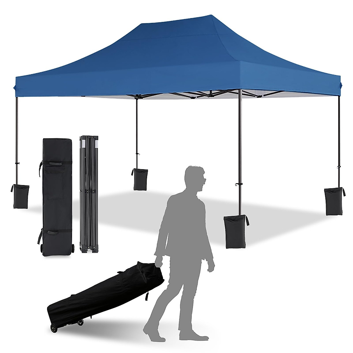 Eesdom 10in x 15in Canopy Tent with Roller Bag, Easy Up Pop Up Tent, 300D Silver-Coating Outdoor Shelter, 4 Stakes & 4Sandbags & 4 Ropes, Blue