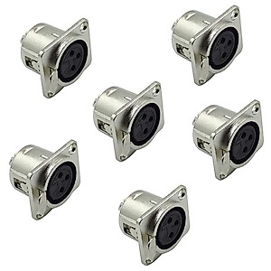 bnafes 6Pcs XLR 3-Pin Female Jack Socket Audio Speaker Panel Mount Connector Adapter for Microphone