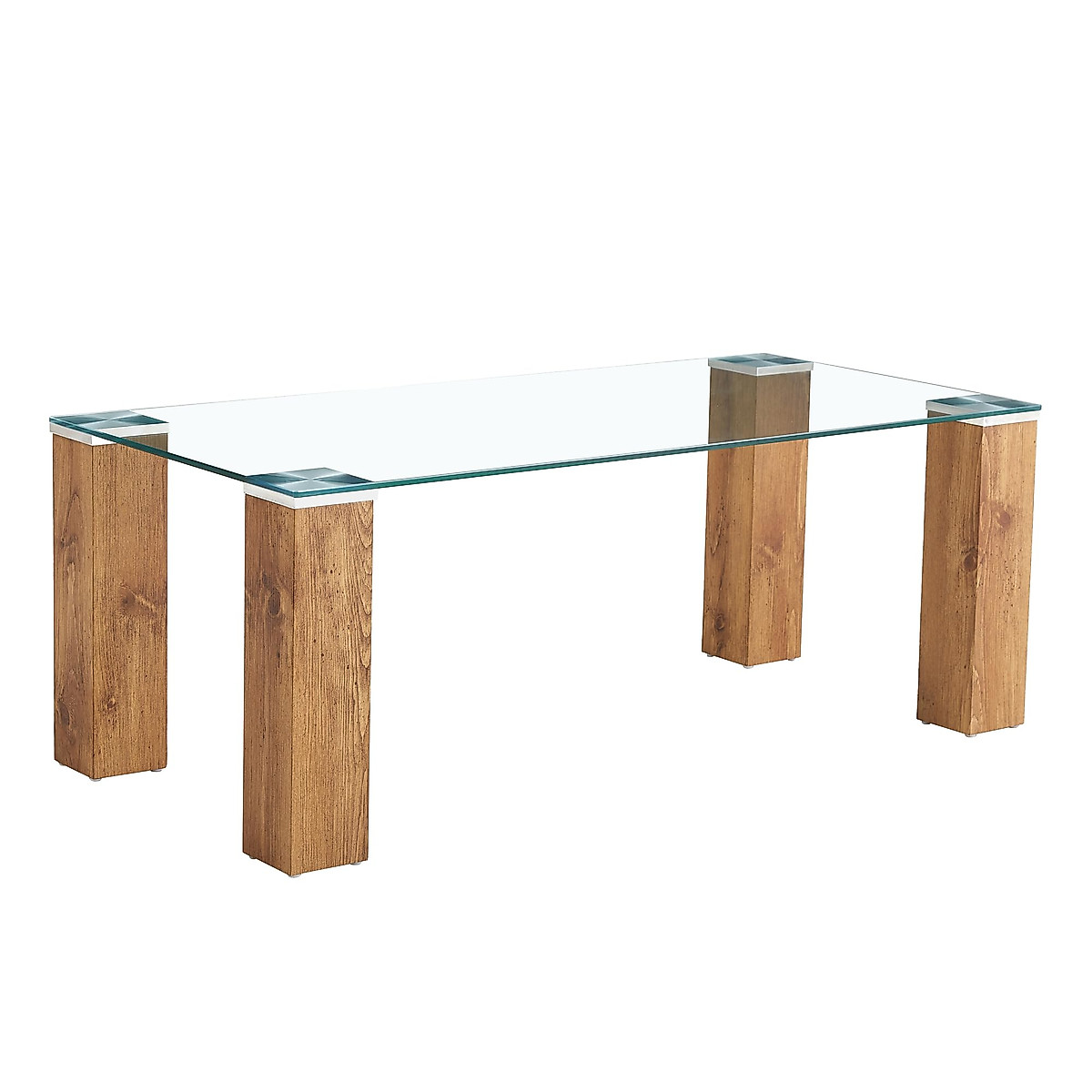 CIATRE Glass Coffee Table, Modern Tempered Clear Coffee Tables with Solid Wood Legs Decor for Living Room, Modern Small Glass Living Room Tables，44.9"*21.7"*16.9"