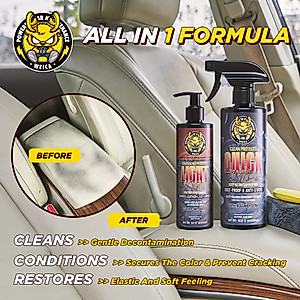 WEICA Leather Cleaner and Conditioner Care Kit with Cleaning Brush/Applicator/Microfiber Towel - Protects for Car Interiors,Furniture,Boots,Bags & Prevent Cracking or Fading of Leather Accessories