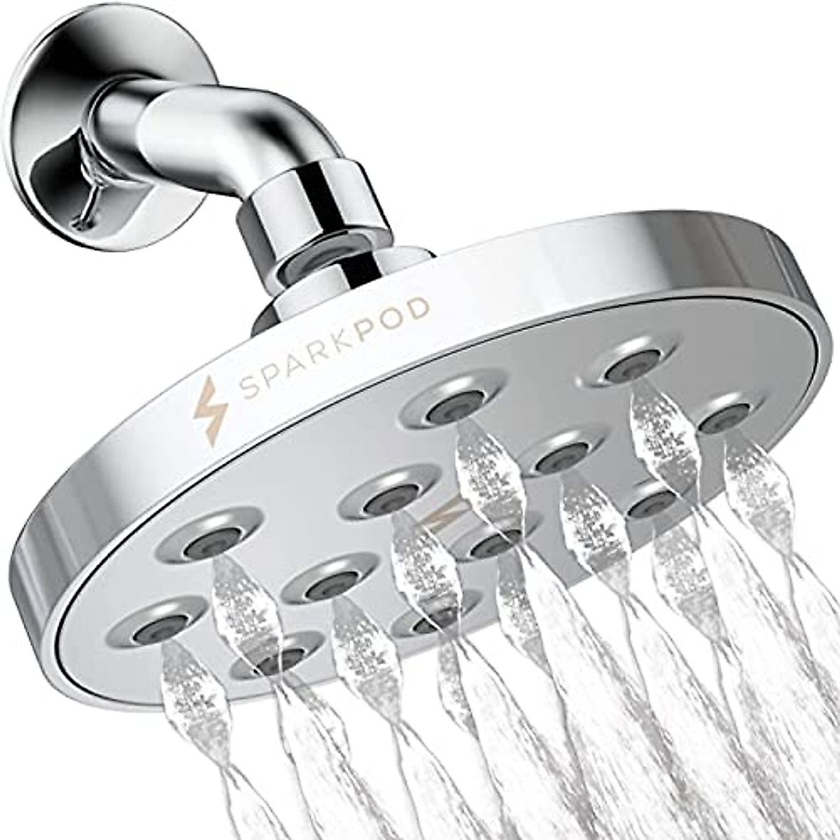 SparkPod Power Rain Shower Head- High Pressure Rainfall Shower Head- Unique Wide Spray Pattern Emulates a Rainstorm- Luxury Modern Look- No Hassle 1-Min Install (2.5GPM, Luxury Polished Chrome)