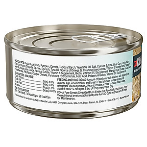 KOHA Pure Shreds Duck Entrée for Cats, Single Meat Wet Cat Food 2.8oz Cans (Pack of 24)